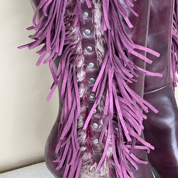 Aldo | Shoes | Vintage Aldo Leather Fringe Fur Heel Boot | Poshmark